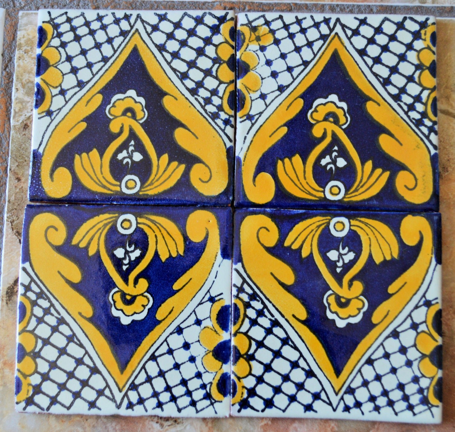 90 Mexican Talavera Tiles handmade Hand painted 4 X