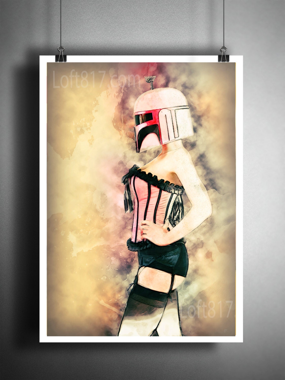 Star wars pinup girl Pink Boba Fett Pinup girl Pinup art