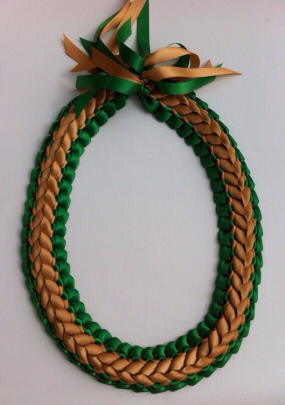 Graduation Lei Ribbon Lei The Green & Gold Lei Handmade Double