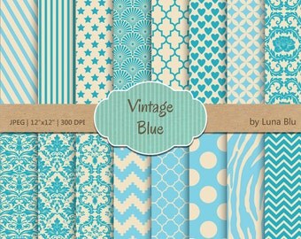 Vintage Blue Digital Paper: Vintage Blue patterns