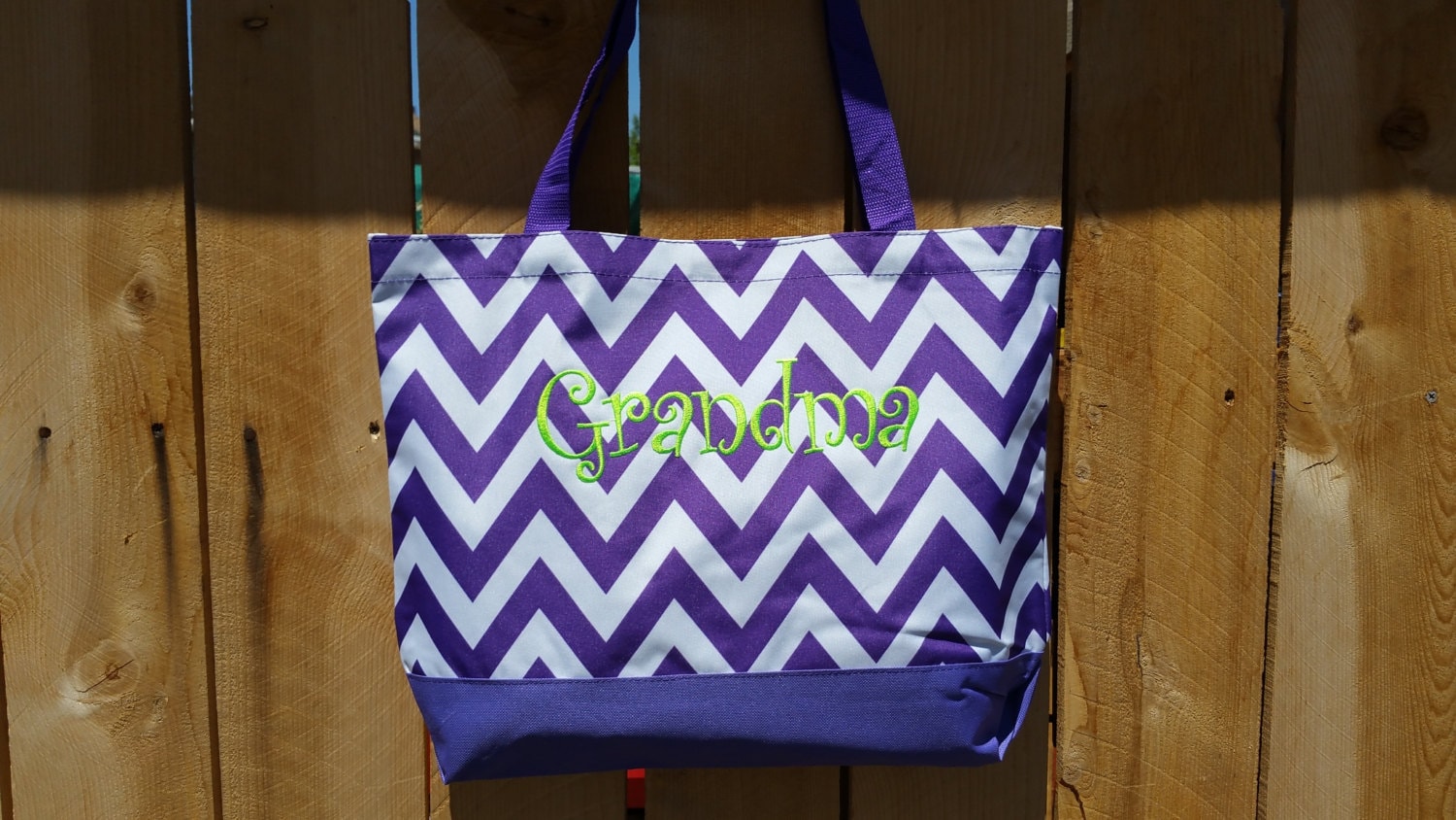 Purple CHEVRON Tote Bag Beach Bag With Monogram Lime by IreneStory