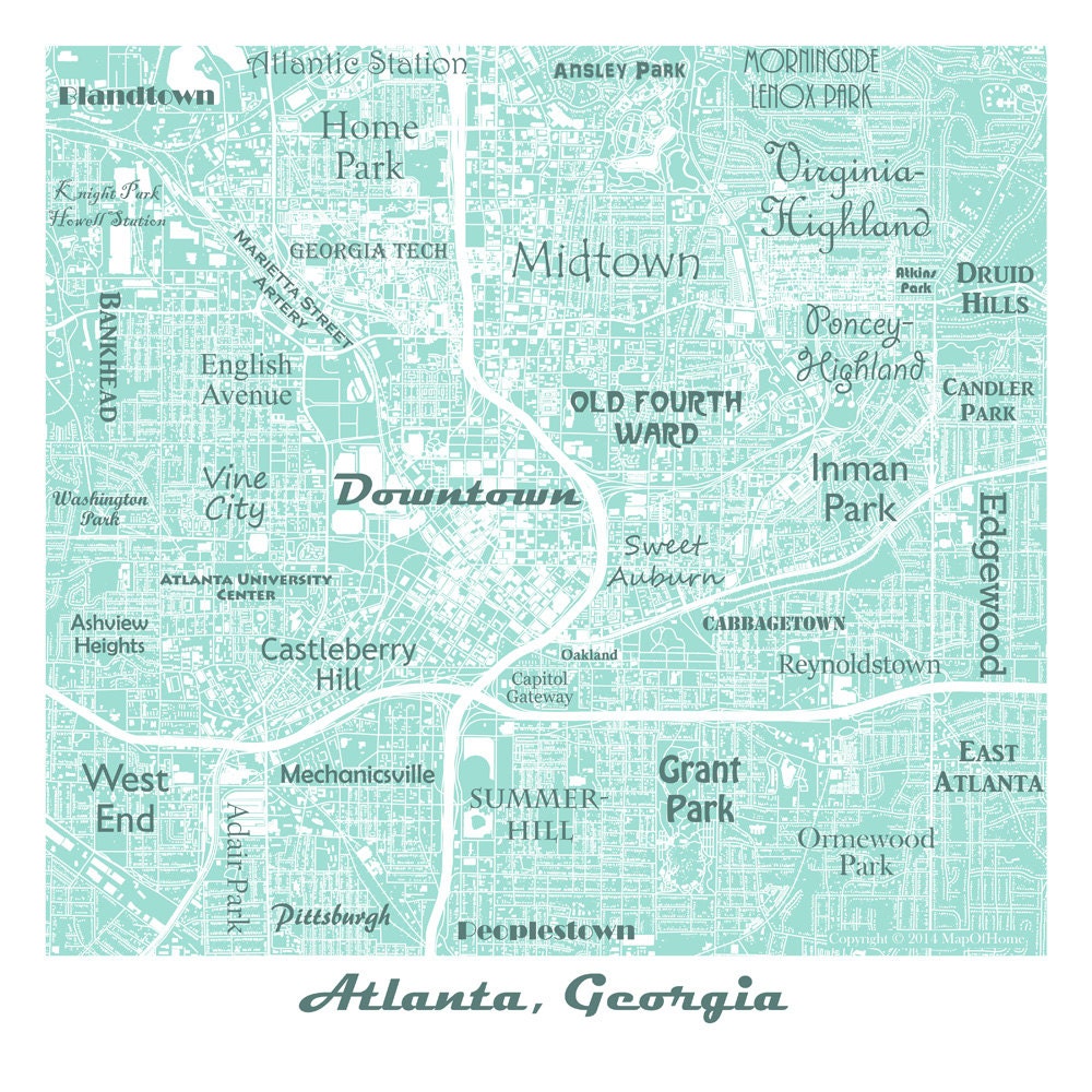Fine map art prints made in Atlanta by MapOfHome on Etsy