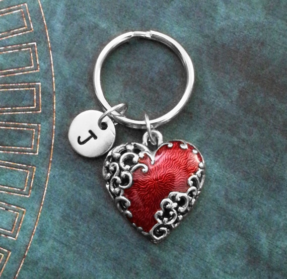 Red Heart Keychain SMALL Heart Keyring Girlfriend Keychain