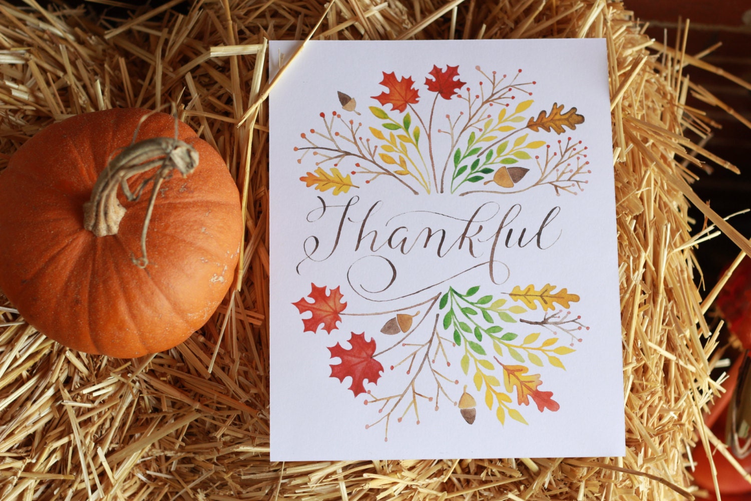 Thanksgiving Watercolor Calligraphy Art Print by RebornStudios