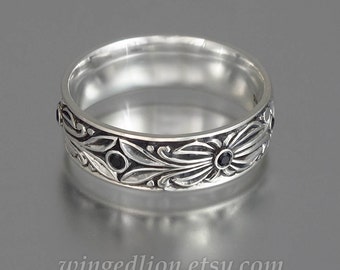 EVERGREEN LAUREL silver band with white sapphire by WingedLion