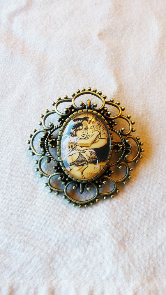 Bill Ward Brunette Pin-Up Girl Cameo by CorvusCreations on Etsy