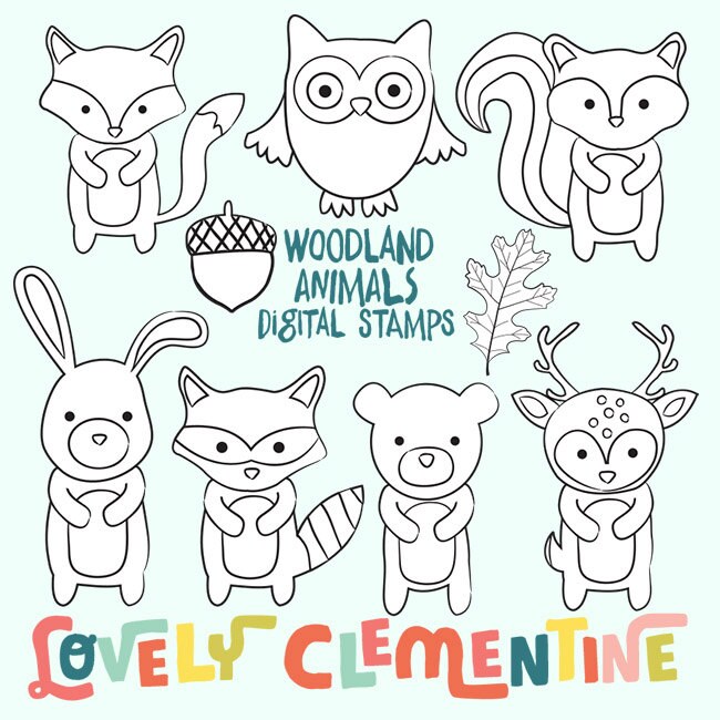 Woodland animals digital stamps woodland clipart Instant