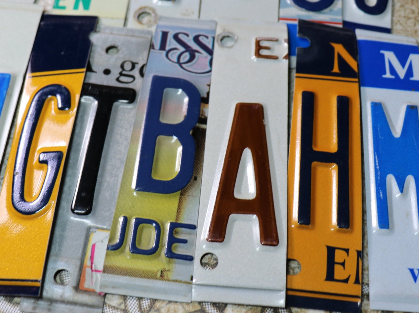 4 Vintage License Plate Letters