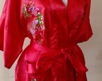 Red satin robe | Etsy