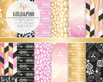 Gold and Black Digital Paper Elegant Digital Paper Instant