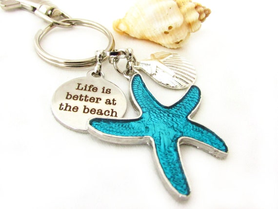 Starfish Keychain Beach Keychain Car by EarthlieTreasures on Etsy