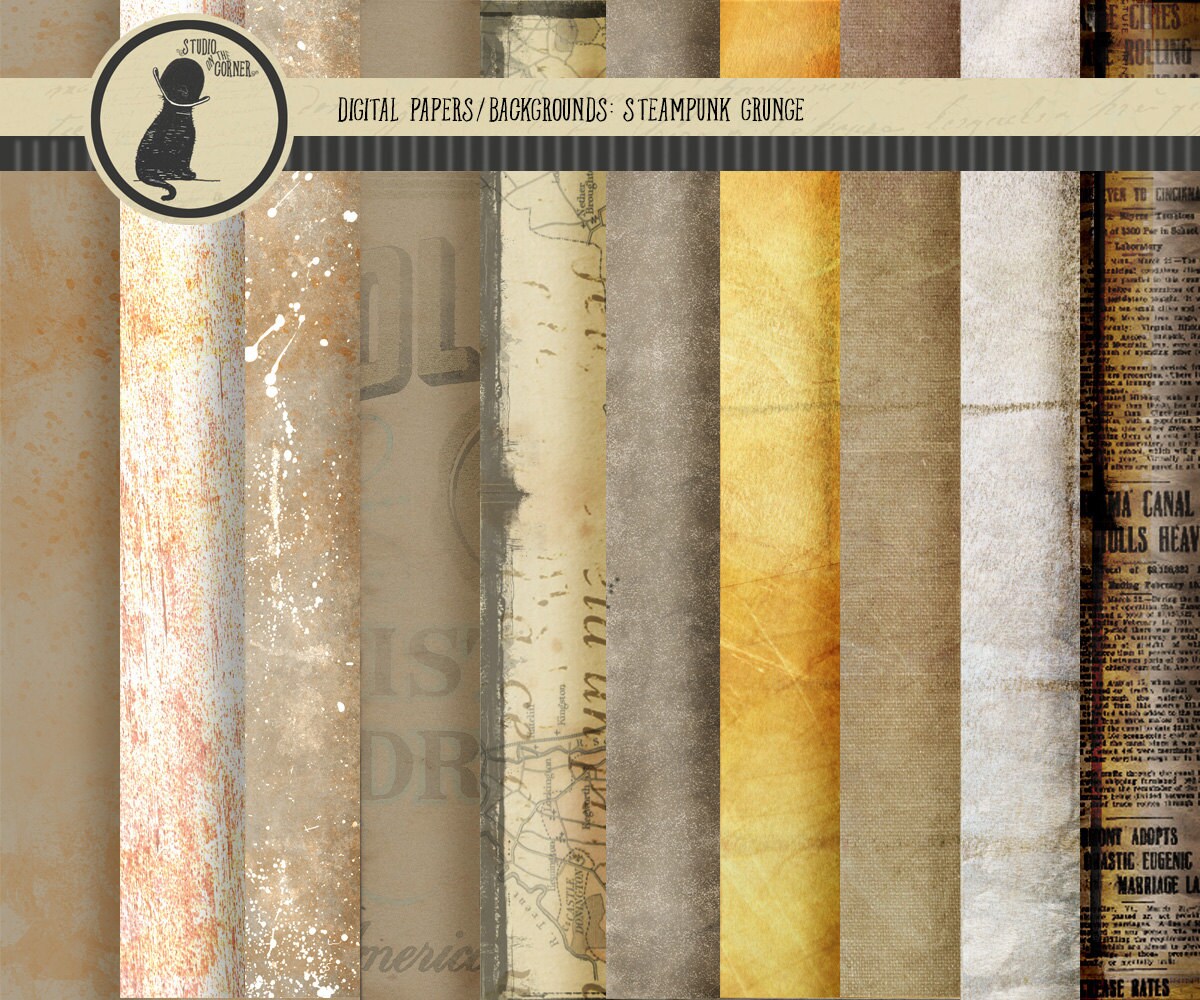 Steampunk Grunge Digital Scrapbook Papers Digital Steampunk
