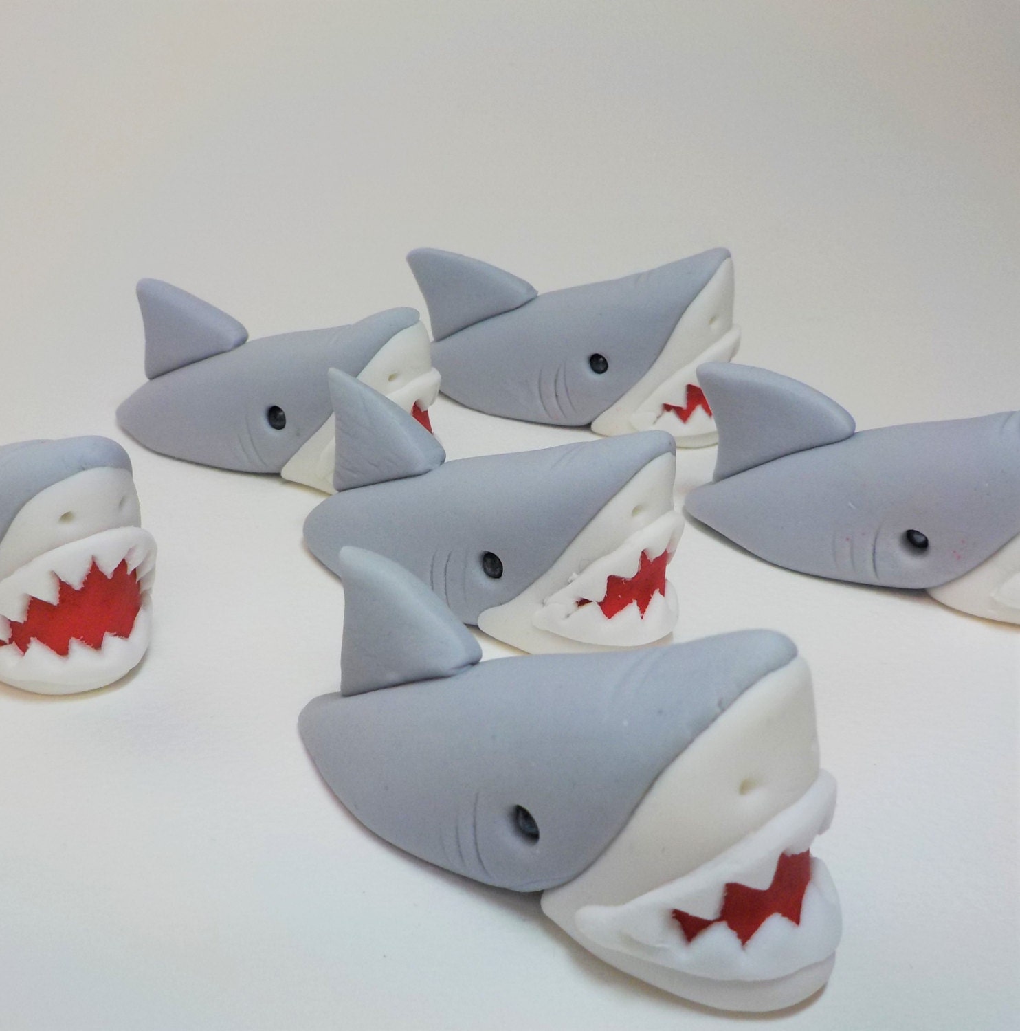 Qty 12 Edible Shark Out of Water Fondant Cupcake Toppers 1st