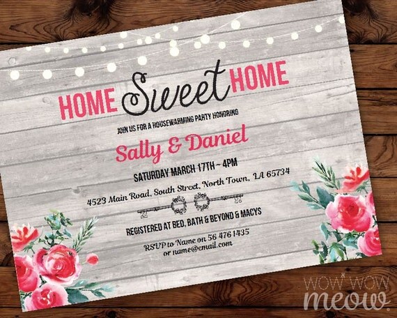 Housewarming Invitation Home Sweet Home Rustic New House