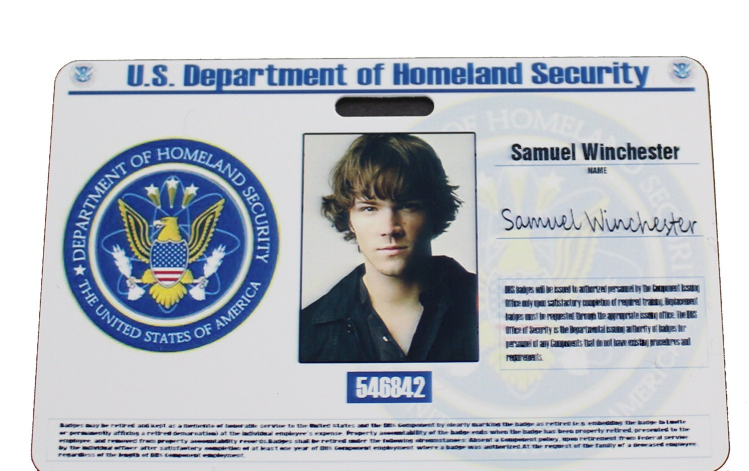 Supernatural Homeland Security Sam Winchester Prop ID Badge