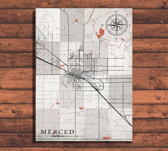 MERCED California Vintage map Merced Town by NatalyBorichArt