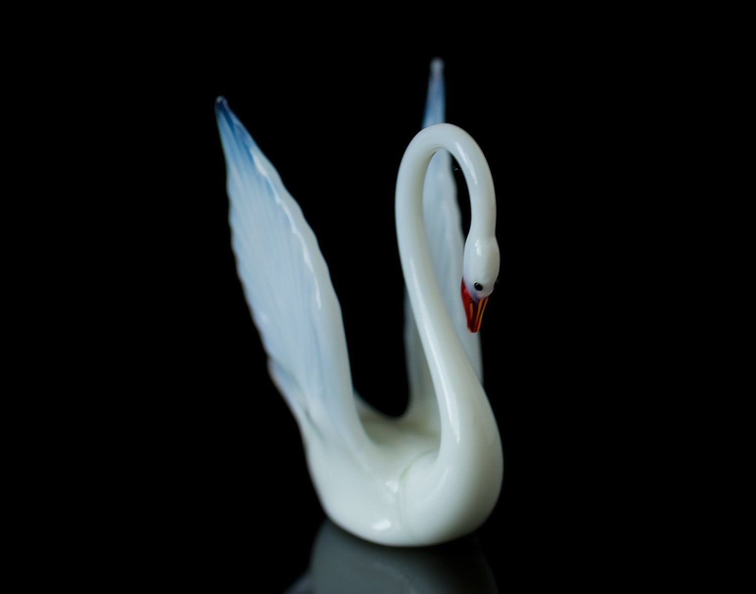 Blown Glass White Swan Figurine Murano Style Bird Miniature