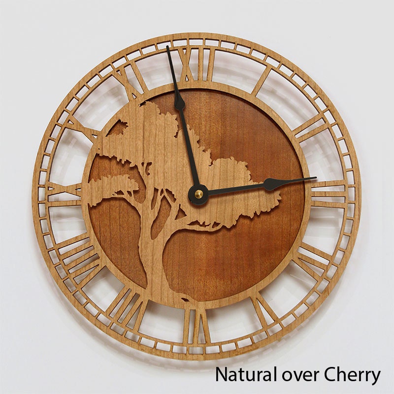 Mission Oak Tree Wood Wall Clock by WhiteRabbitLaserWork on Etsy