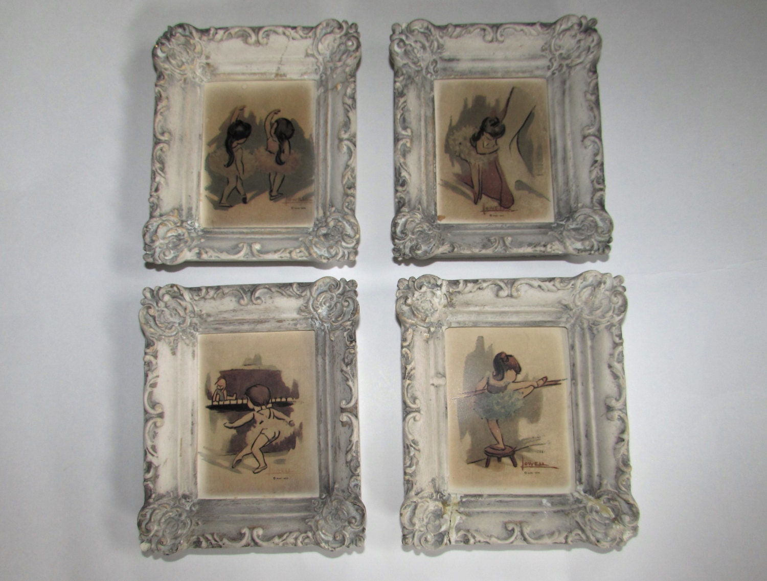 Set of Four Vintage Plaster Cast Frames of Wee Ballerinas