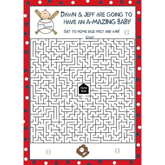 24 Personalized Baby Shower Maze Game Cards Little Slugger