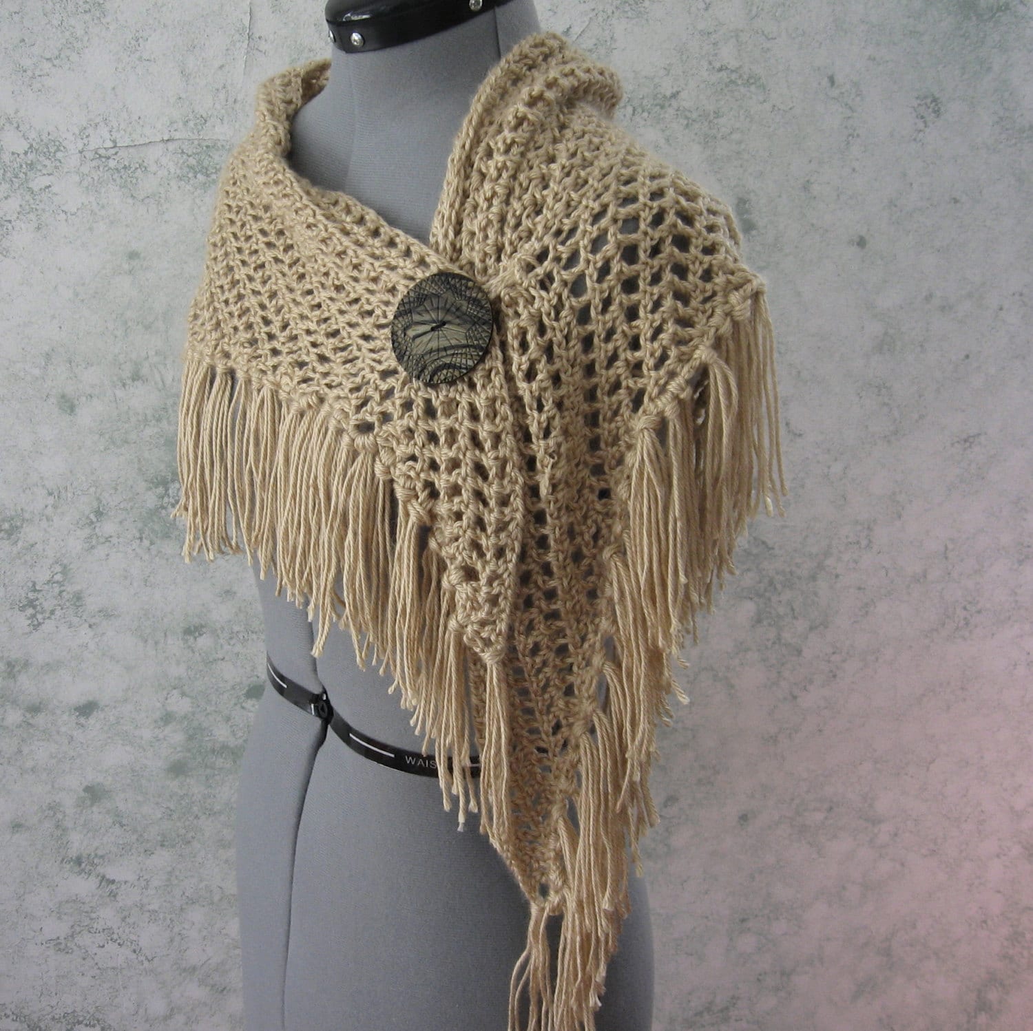 Crochet Pattern Womens Shawl Triangle Fringed Wrap Or Scarf