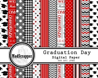 Digital Scrapbook Paper Graduation Day Black White Gold 12