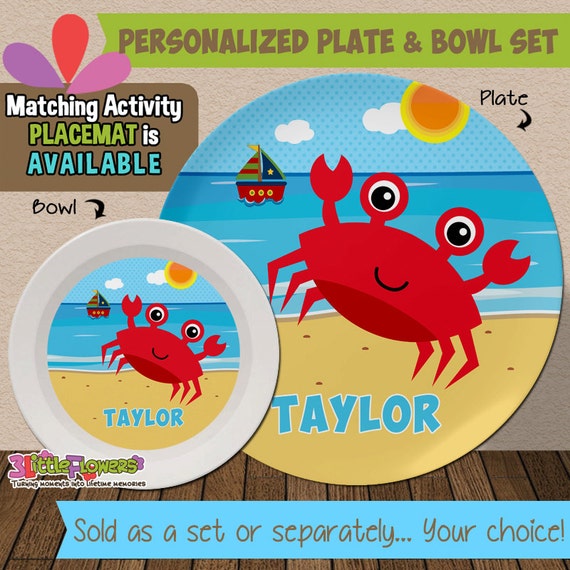Personalized Crab Plate and Bowl Set by 3littleflowers on Etsy
