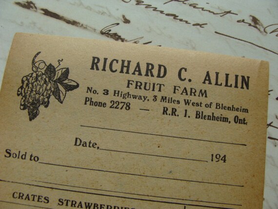 Vintage Antique Fruit Farm Invoice Receipts