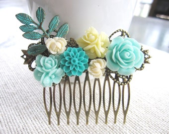 Unique mint green hair comb related items | Etsy