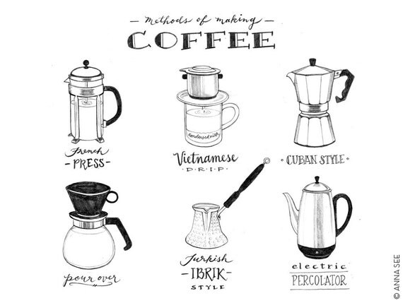 Items similar to Guide to Coffee, Illustrated Guide, Coffee Lovers Gift ...