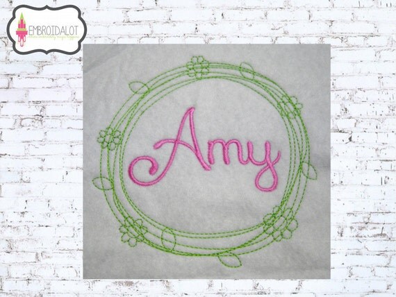 Girly monogram frame embroidery design. Pretty text fame in