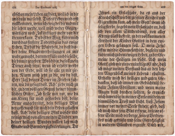 2 Antique German Book Pages. 19th Century 14 x 18. Digital