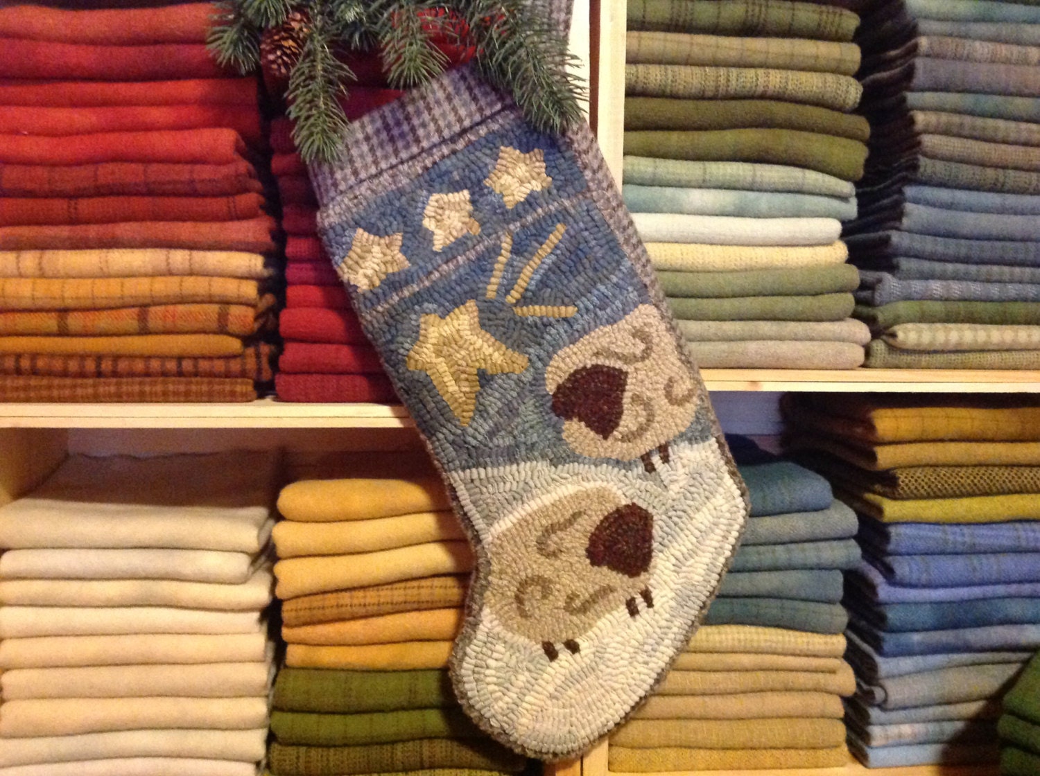Rug Hooking PATTERN, Two Sheep Stocking, J975, Christmas Hooked ...