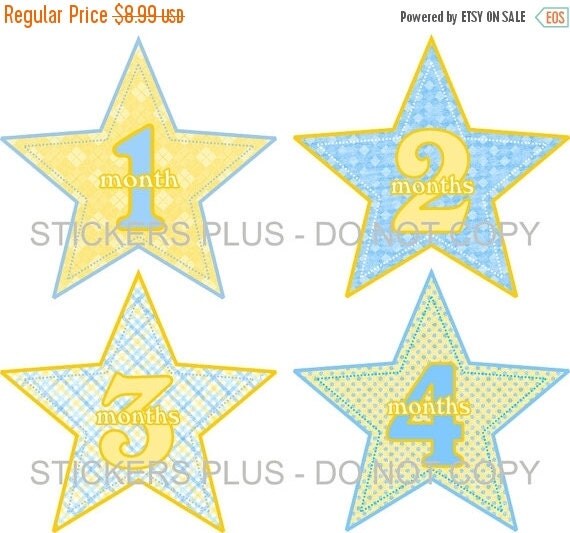 SALE FREE NB Gift Monthly Baby Boy Star Stickers by StickersPlus