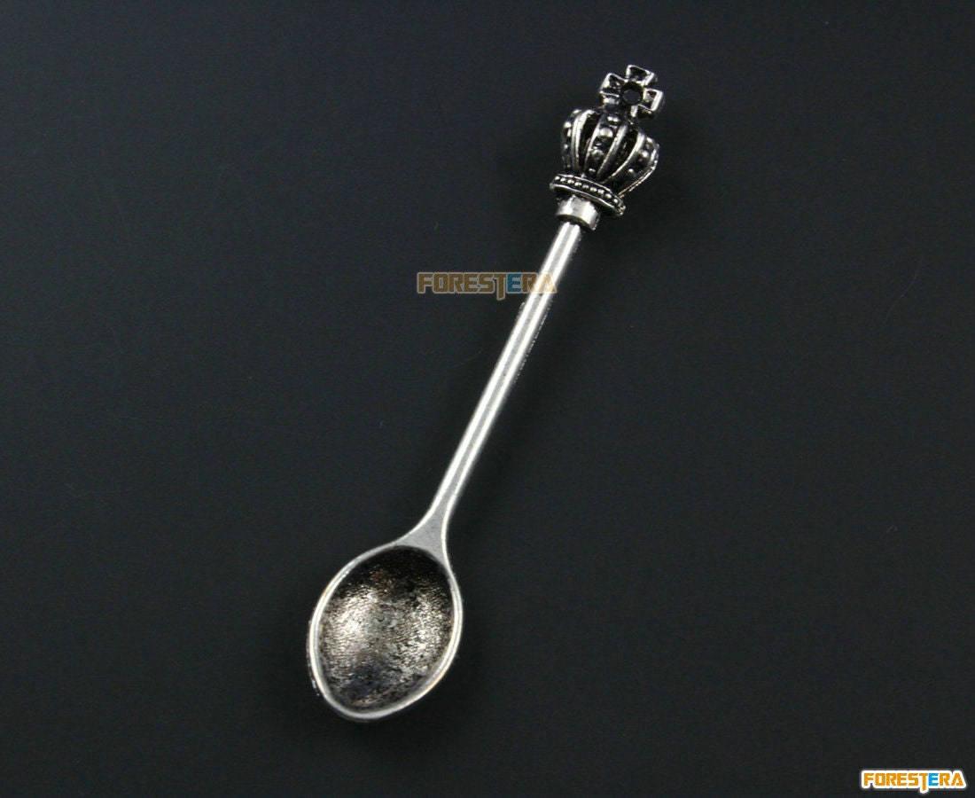 10Pcs Antique Silver Crown Spoon Charm Crown Spoon Pendant