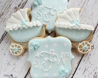 Baby Carriage Baby Shower Cookies Monogram Cookies It's
