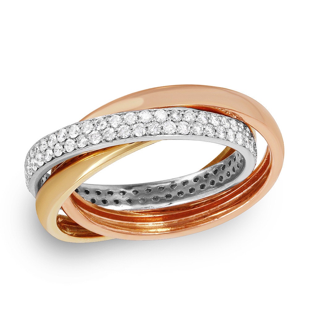 Tri-Color Solid Gold Ring with Diamonds