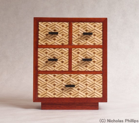 Items similar to Mini-Tansu with Yosegi, Bloodwood on Etsy