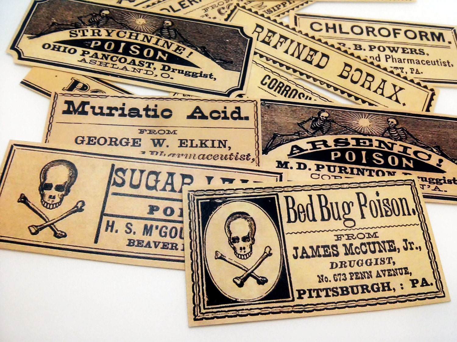 12 pcs. POISON LABELS Antiqued Apothecary Labels Poison