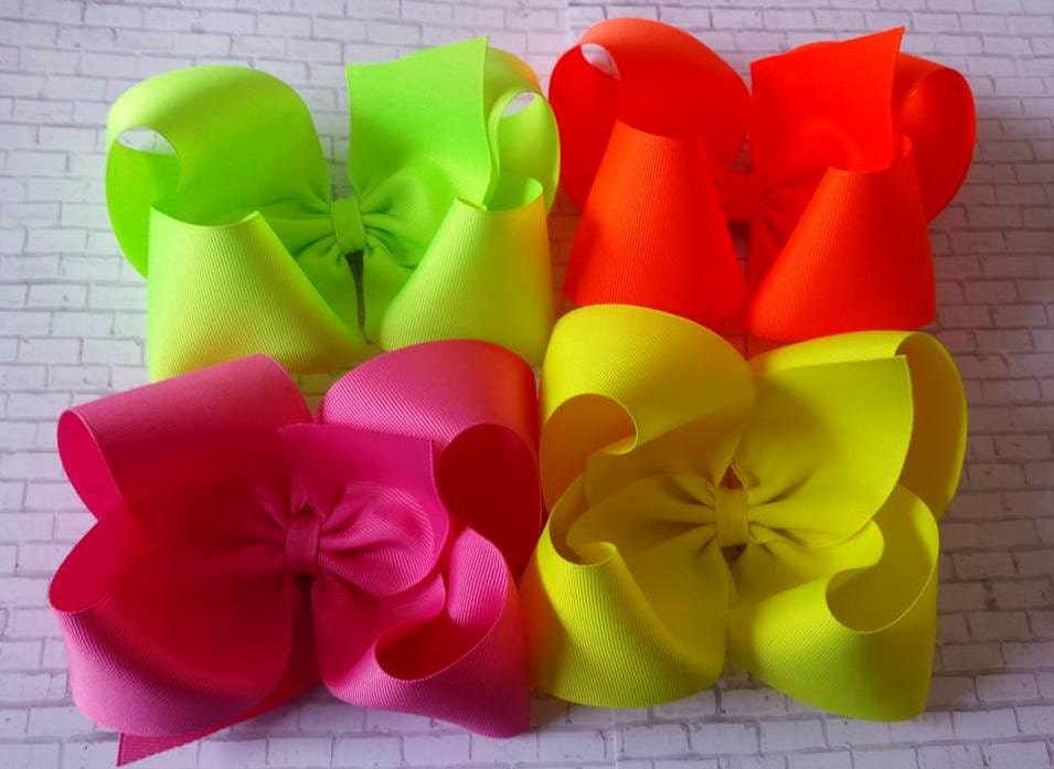 Neon Hair Bows...Extra Large Neon Bow...Set of 4 Neon Hair