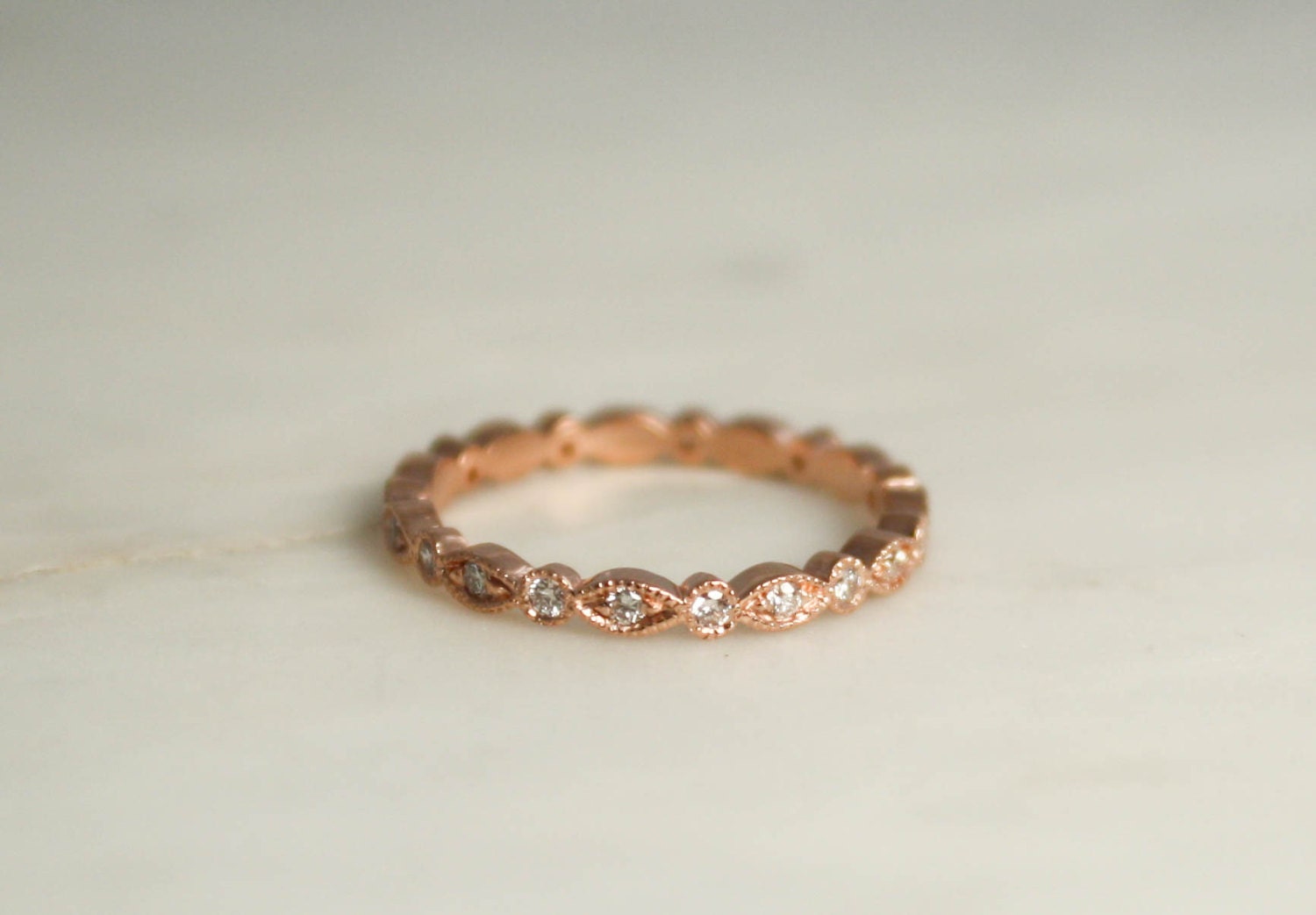 2 mm Milgrain Eternity Diamond Bead Ring in 14K Rose Gold