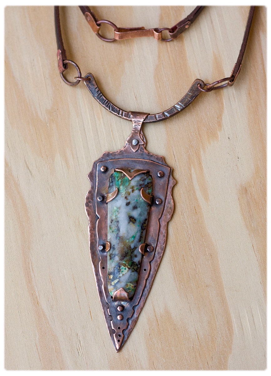 Rustic Necklace: Gold Ore Hand Forged Copper Jewelry