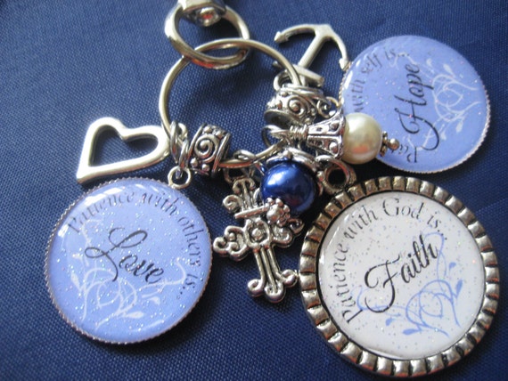 Love Hope Faith Purse Charm Key Chain Patience by TheVerseWithin