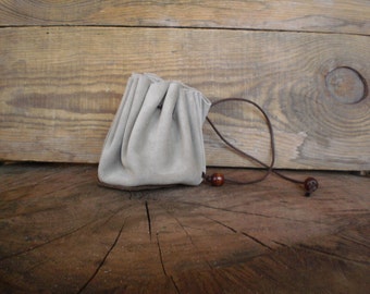 Drawstring leather pouch Coin Purse Dark brown Leather