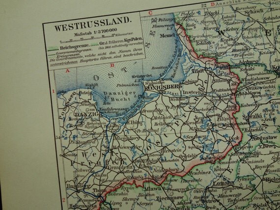 1913 antique map of Russia Poland beautiful by VintageOldMaps