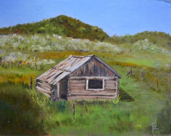 Log cabin painting | Etsy