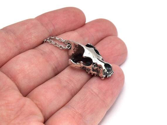 Hyena Skull Necklace Carnivore Animal Head Pendant Jewelry in