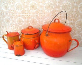 Items similar to Vintage French Orange Enamelware Cookware Thingy on Etsy