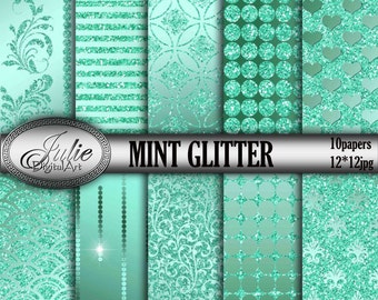 Mint digital paper: METALLIC GREEN PAPER Mint