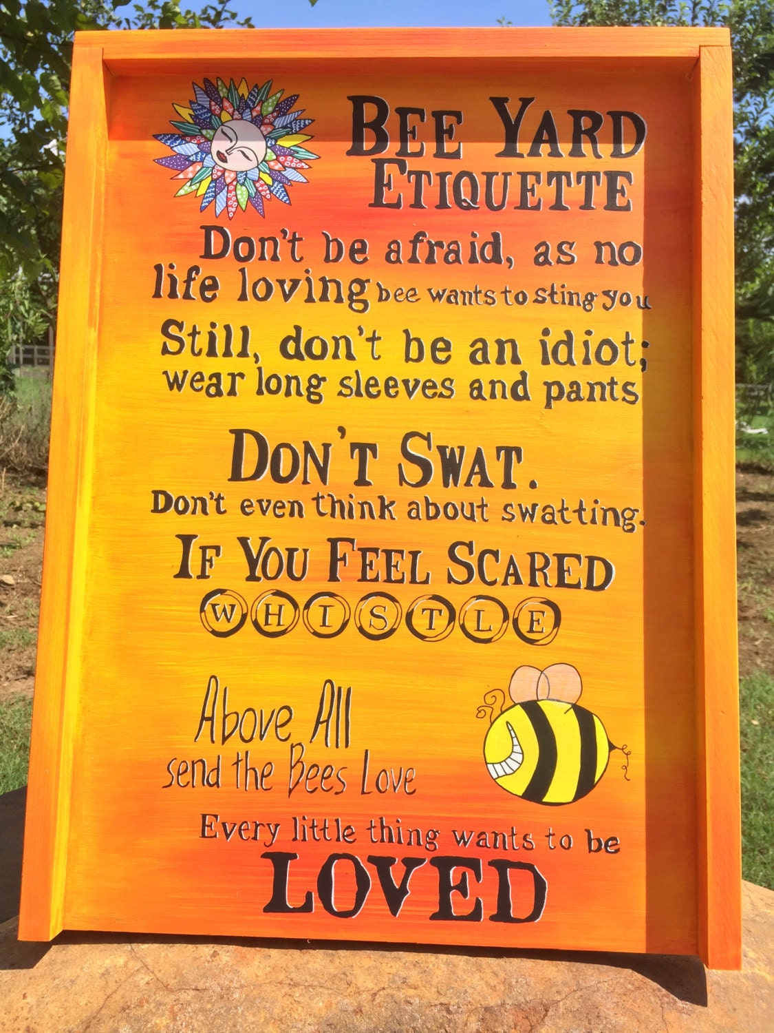 Bee Etiquette Apiary Sign Bee Yard made from Beehive Bottom
